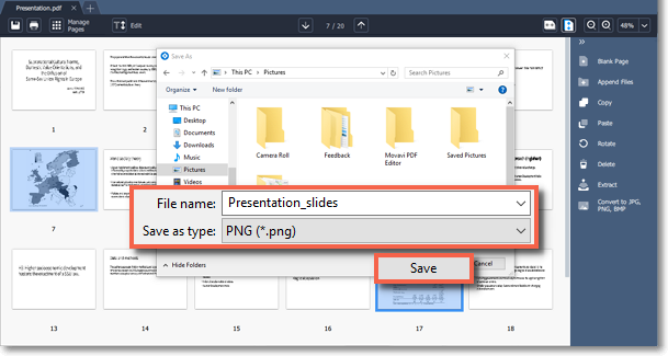 Saving pages as images