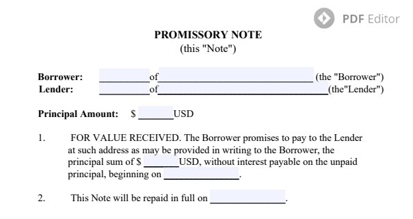 Promissory Note Template Free Promissory Note PDF